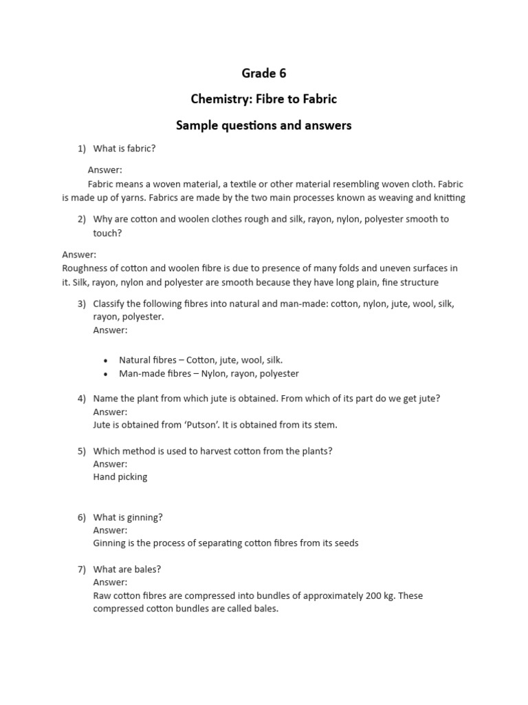 Fibre to Fabric: Grade 6 Q&A Guide | PDF | Textiles | Cotton