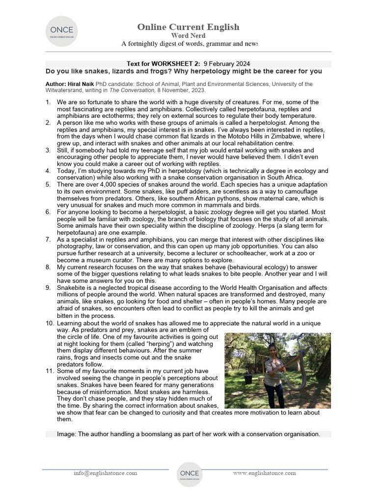 Once Word Nerd Worksheet 2 TEXT February 9 2024 | PDF | Herpetology ...