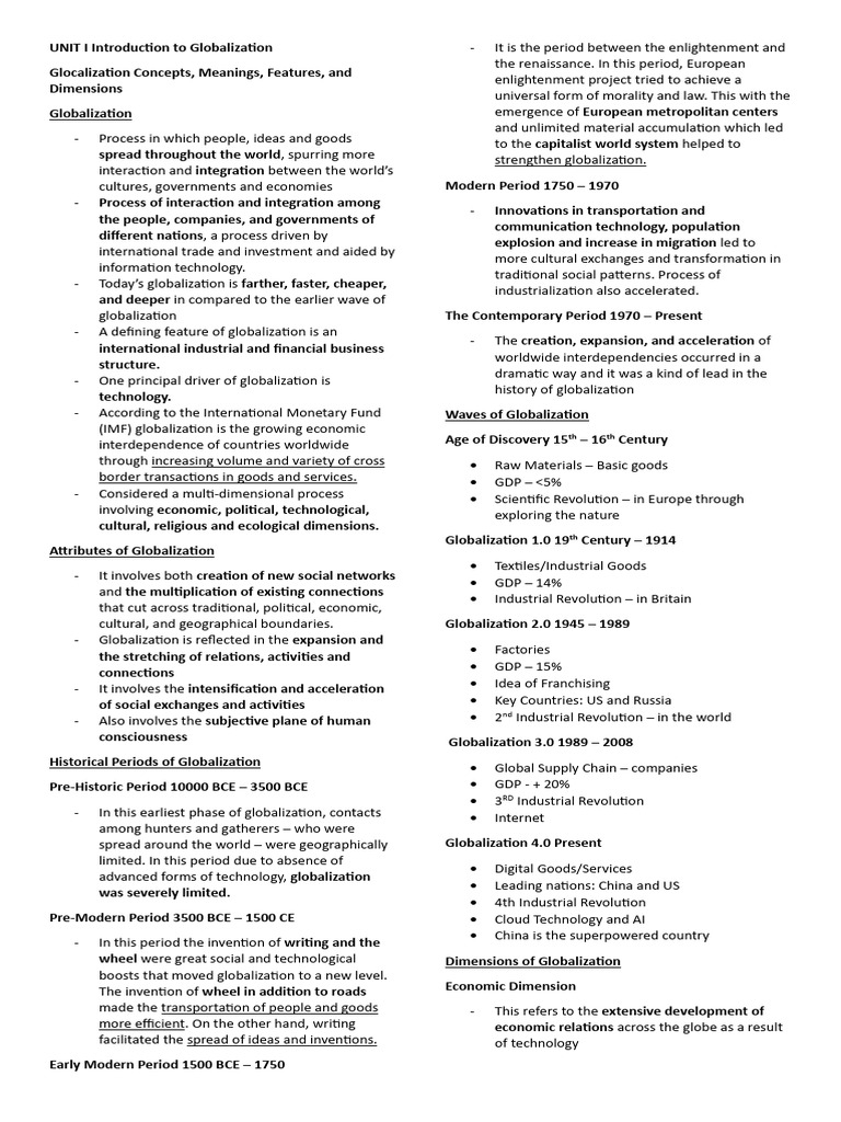UNIT I - Introduction To Globalization | Download Free PDF | Globalization | Economies