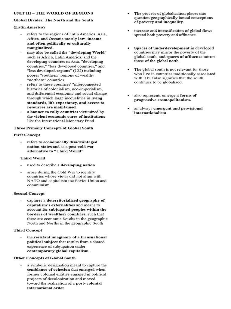 UNIT III - The World of Regions | PDF | Developing Country | Globalization