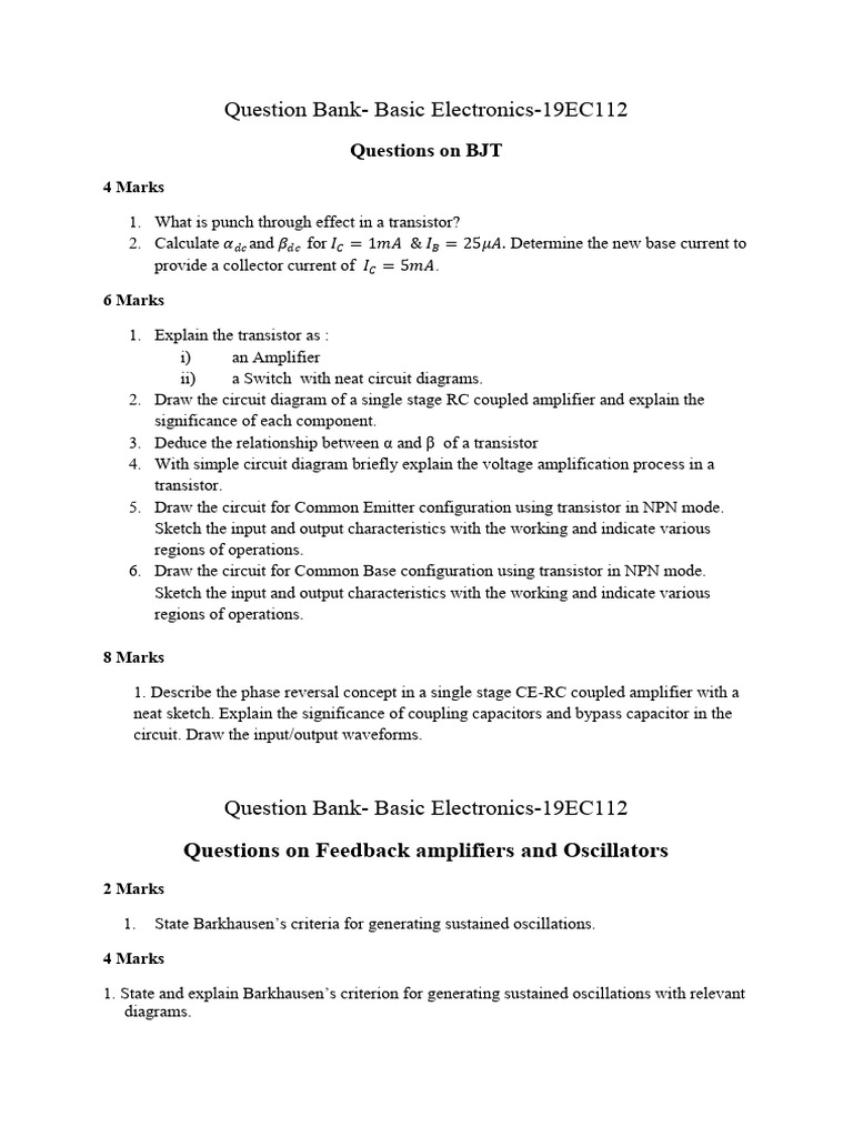 Chapter 2-QB-BJT Applic & Feedback Amplis | PDF | Electronic Oscillator | Bipolar Junction ...
