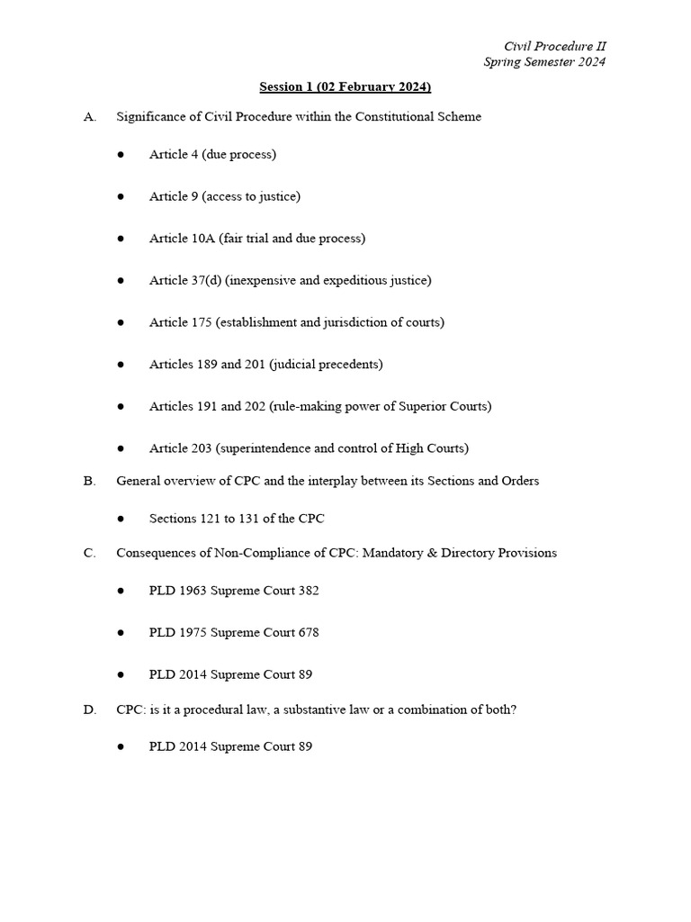 Syllabus For Sessions 1 and 2 (Civil Procedure II) | PDF | Supreme ...