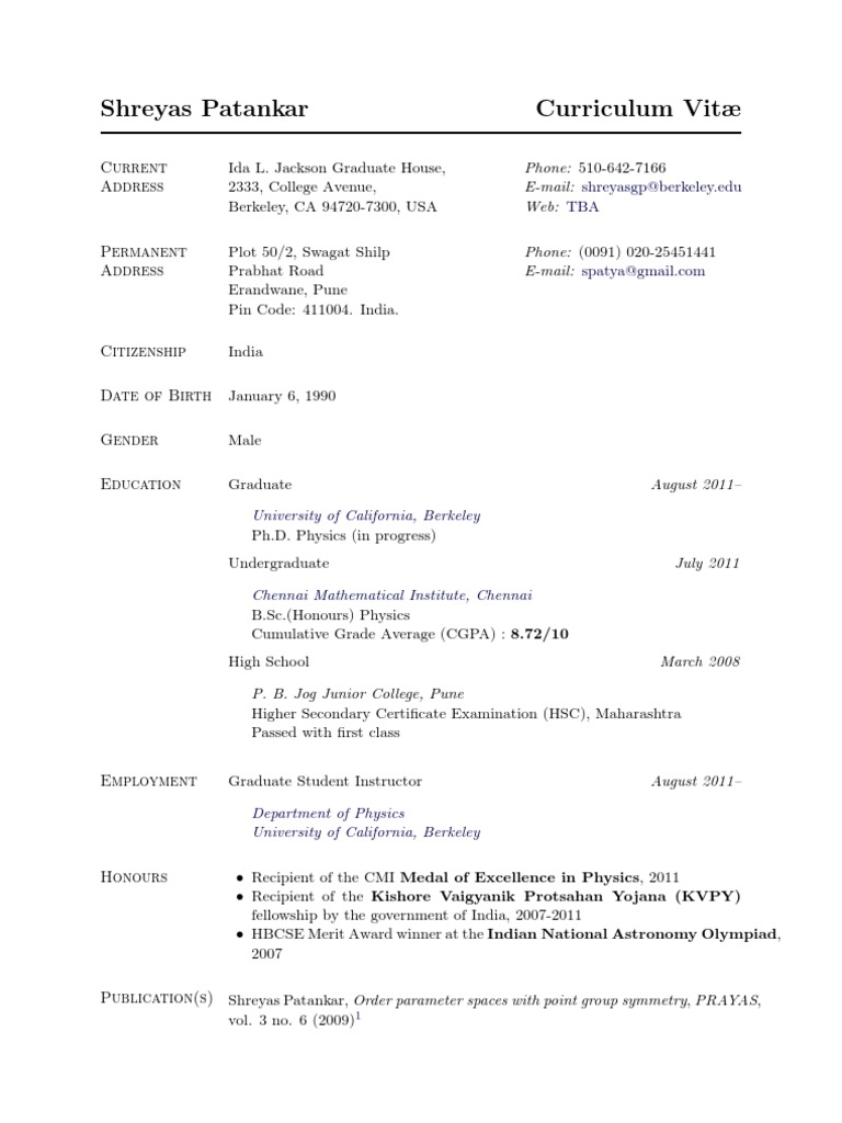 Sample CV | Physics & Mathematics | Physics
