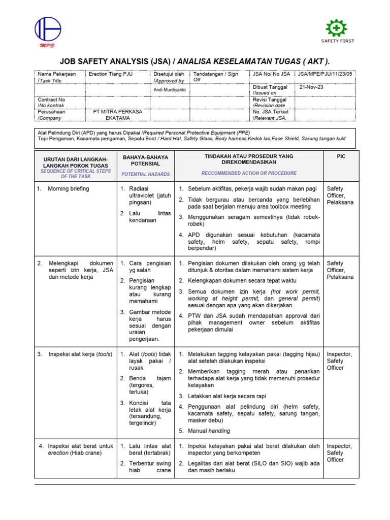 JSA Erection Tiang PJU | PDF
