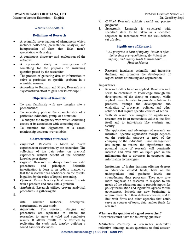 Research Method Lecture 1 | PDF | Sampling (Statistics) | Survey Methodology