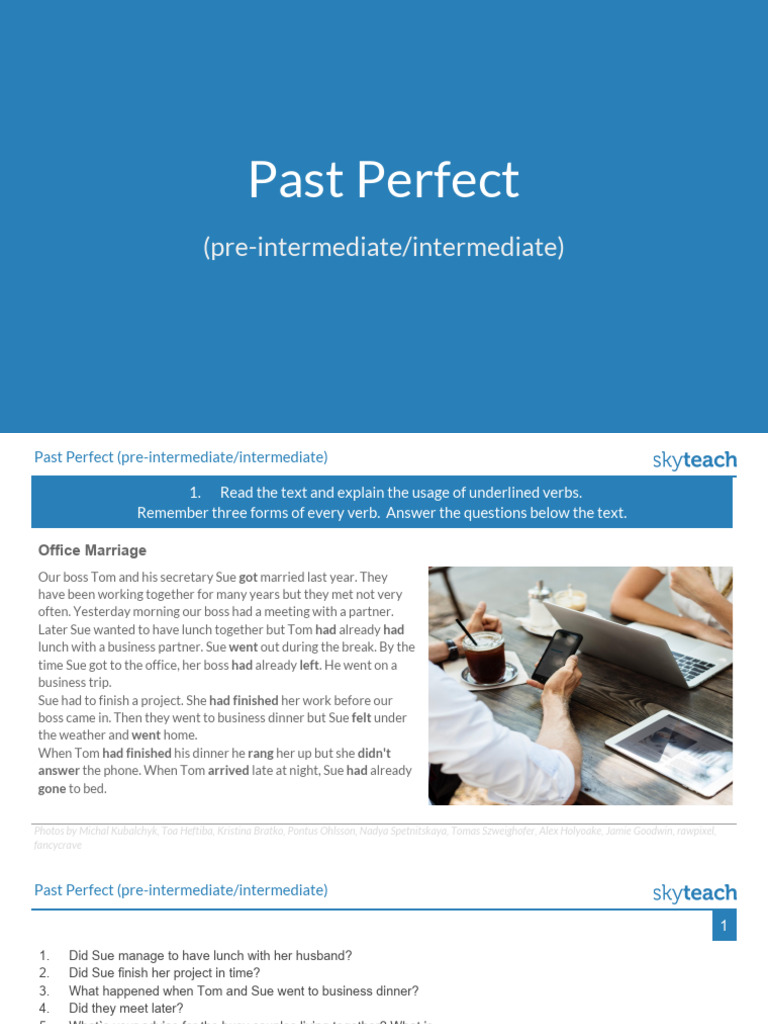 Past Perfect Pre Intermediate Intermediate Worksheet | PDF