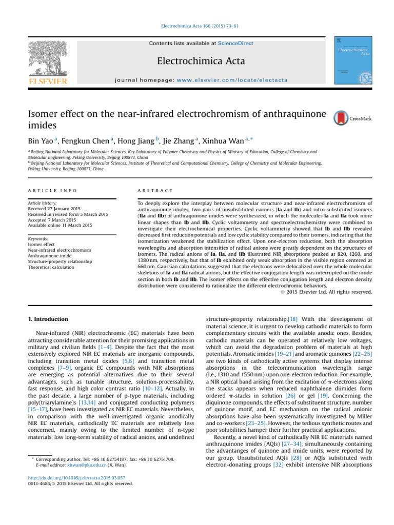 Electrochimica Acta: Bin Yao, Fengkun Chen, Hong Jiang, Jie Zhang ...