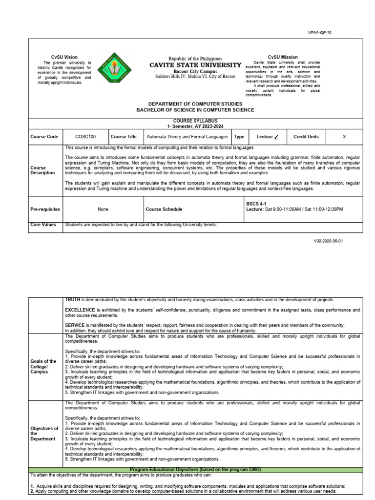 01_Syllabus_COSC100 | PDF | Computing | Computer Program