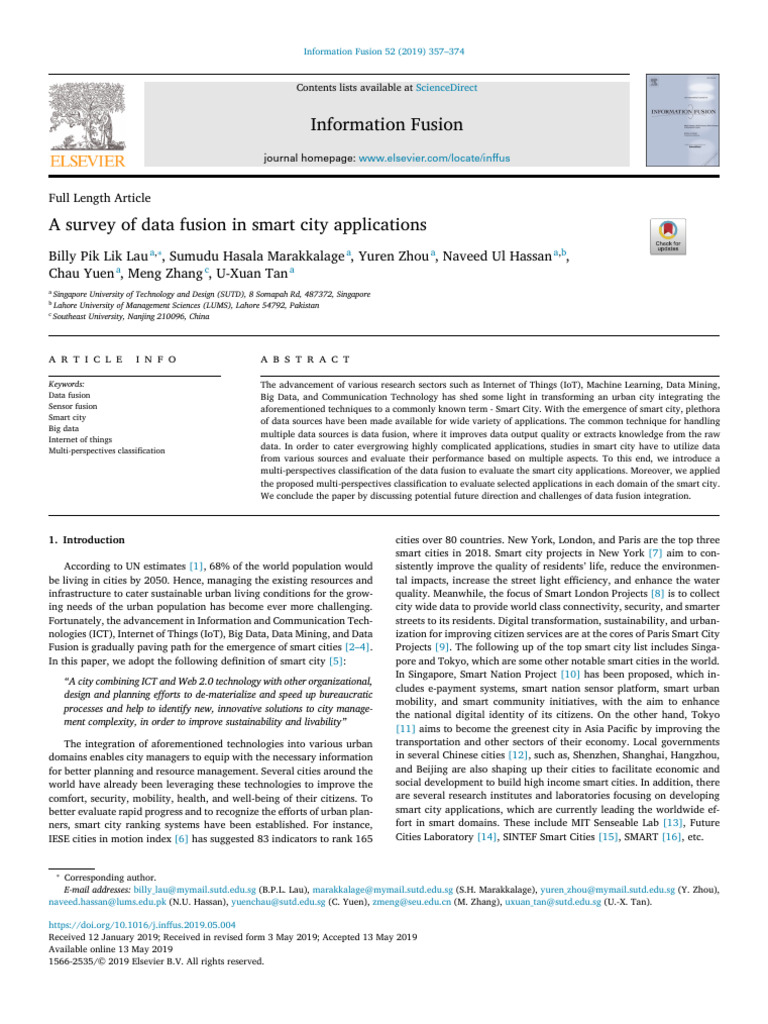 Data Fusion in Smart City Applications | PDF | Internet Of Things ...