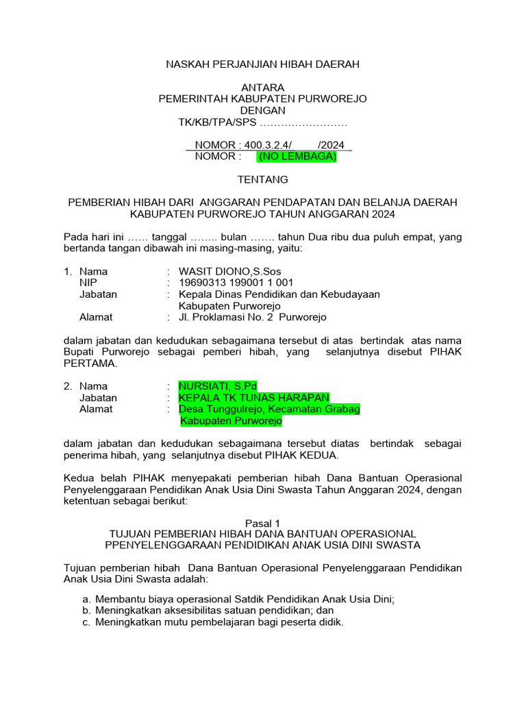 NPHD BOP PAUD Tahun 2024 Refisi | PDF