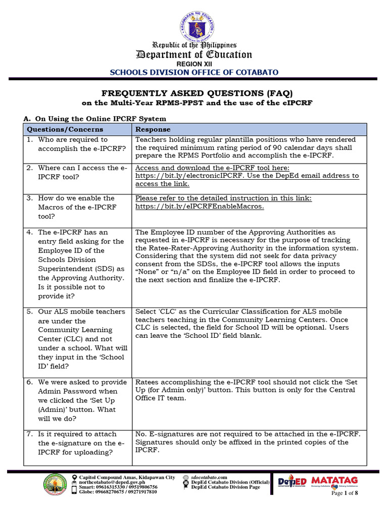 Frequently Asked Questions FAQ On The Multi Year RPMS PPST and The Use ...