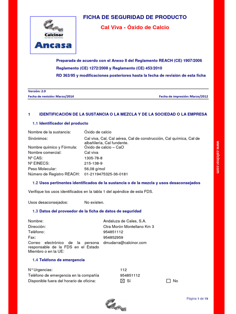 Oxido Calcico (Cal) | PDF | Agua | Calcio