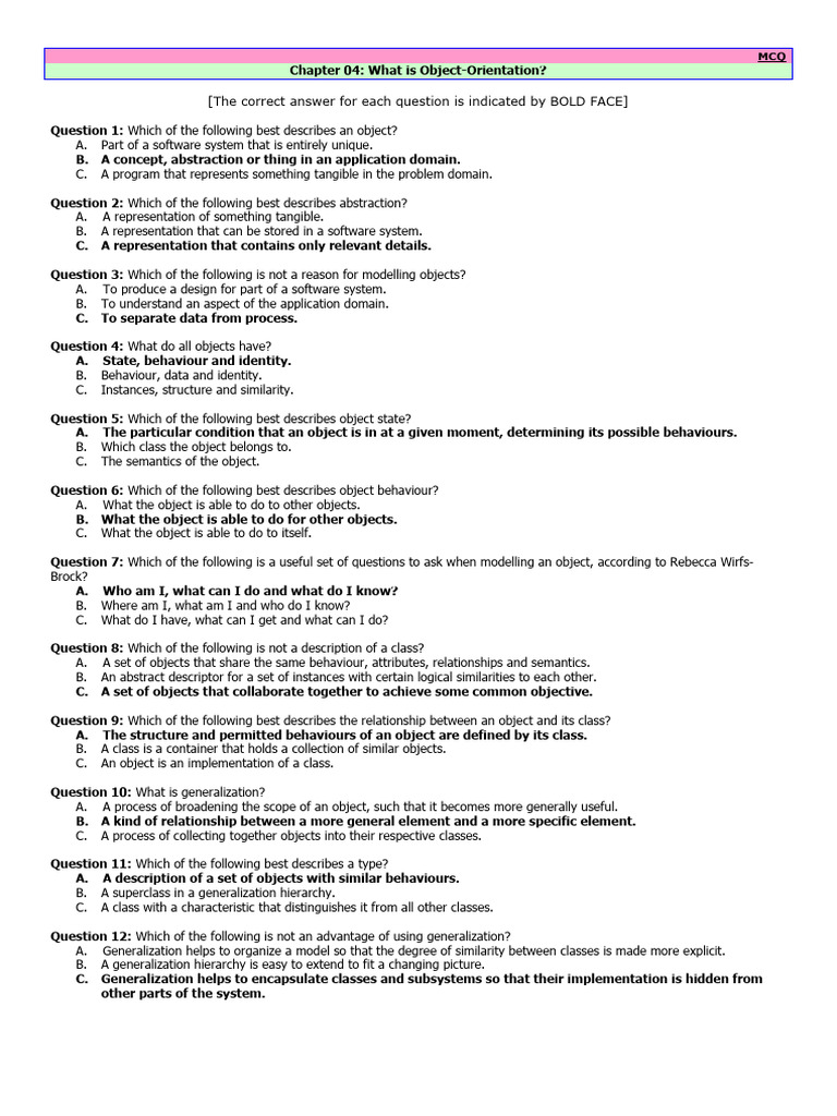 MCQ FROM Author CH04 UML | Download Free PDF | Inheritance (Object Oriented Programming) | Class ...
