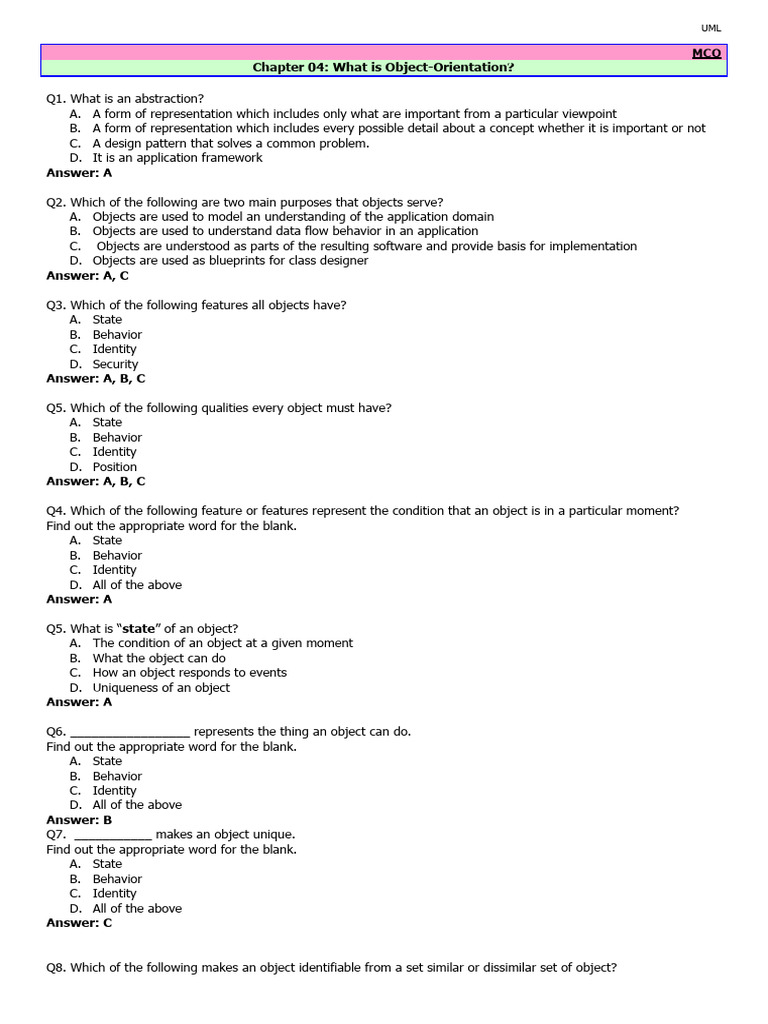 MCQ CH04 Uml M3 | PDF | Inheritance (Object Oriented Programming) | Class (Computer Programming)