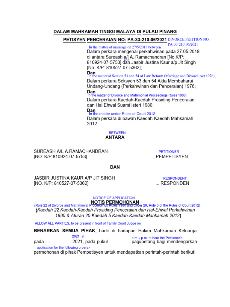 Notis Permohonan Pindaan Jawapan | PDF