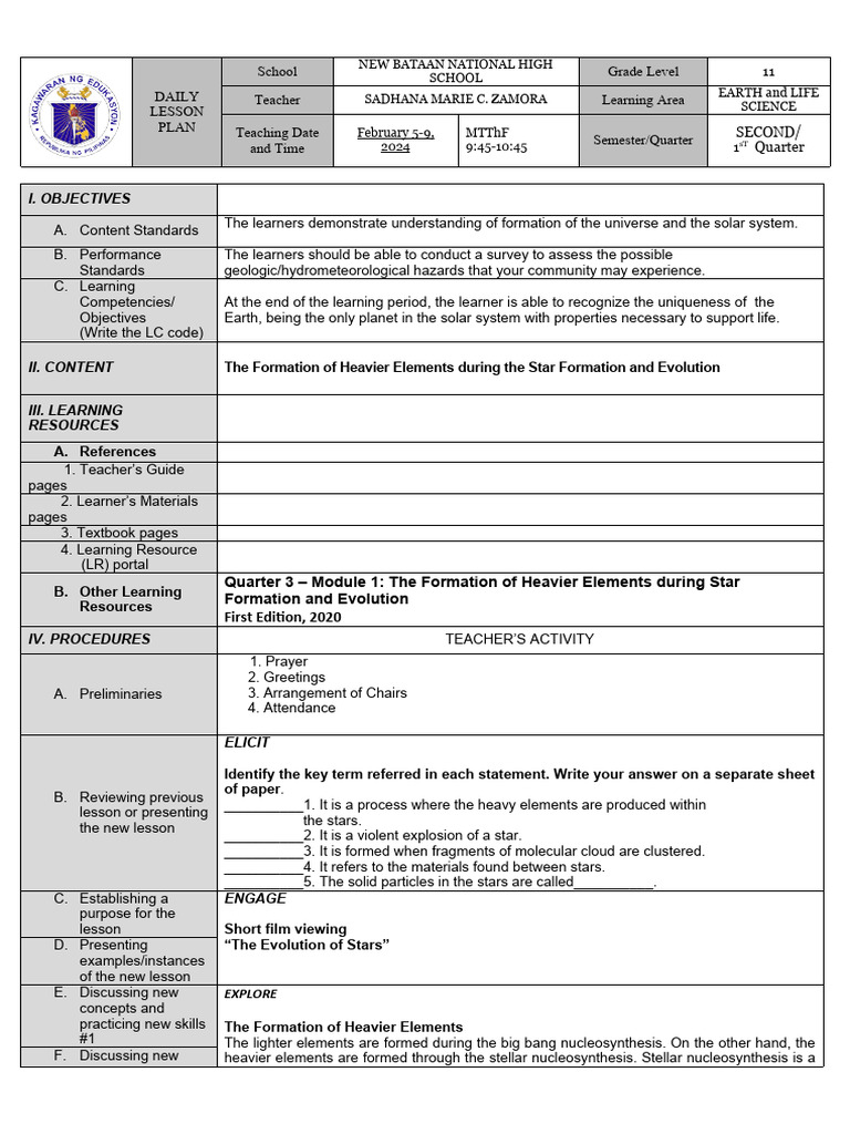 ELS - Week 1 | PDF | Stars | Chemical Elements