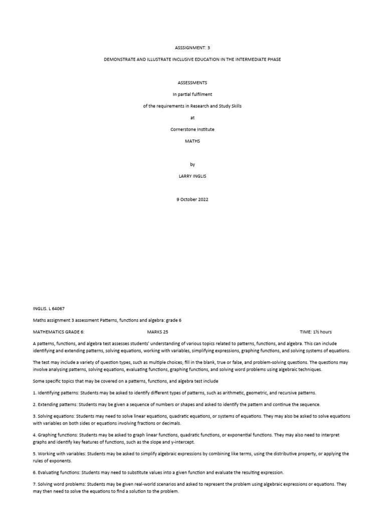 Maths Assignment 3 Assessment | PDF | Equations | Function (Mathematics)