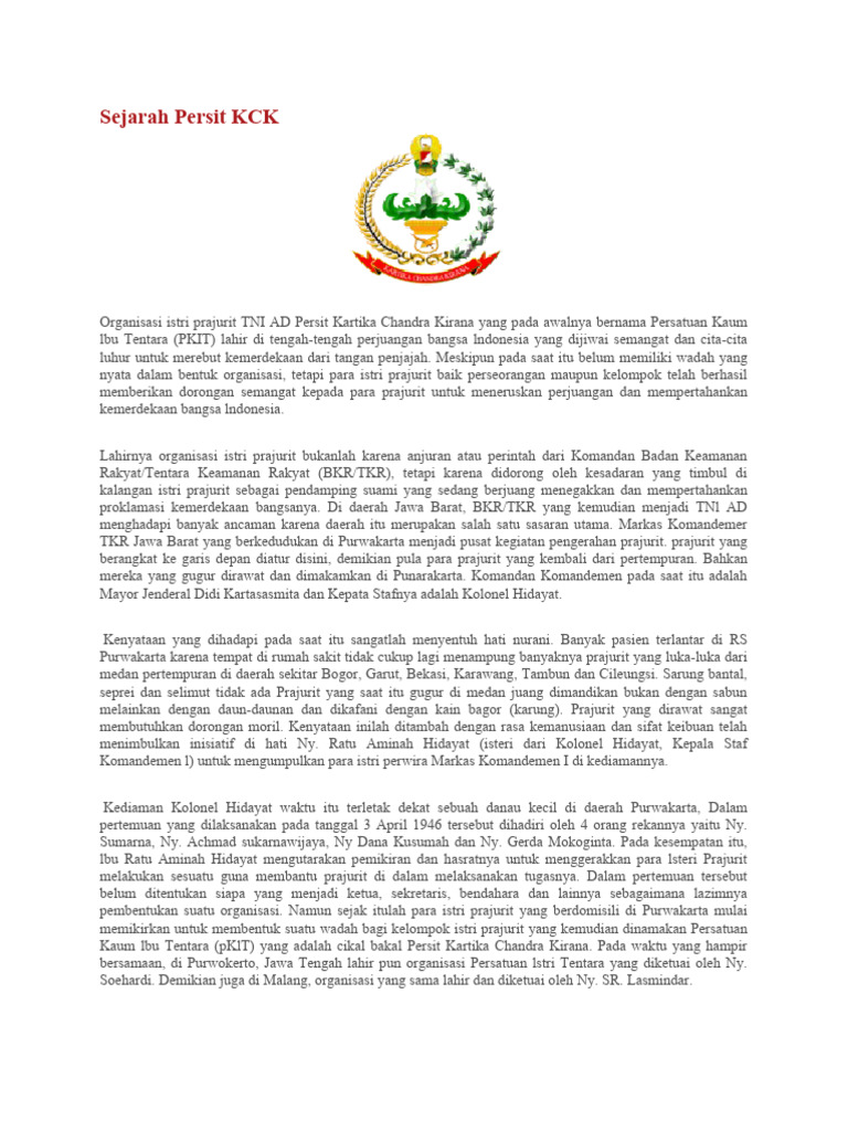 Persit KCK Sejarah | PDF