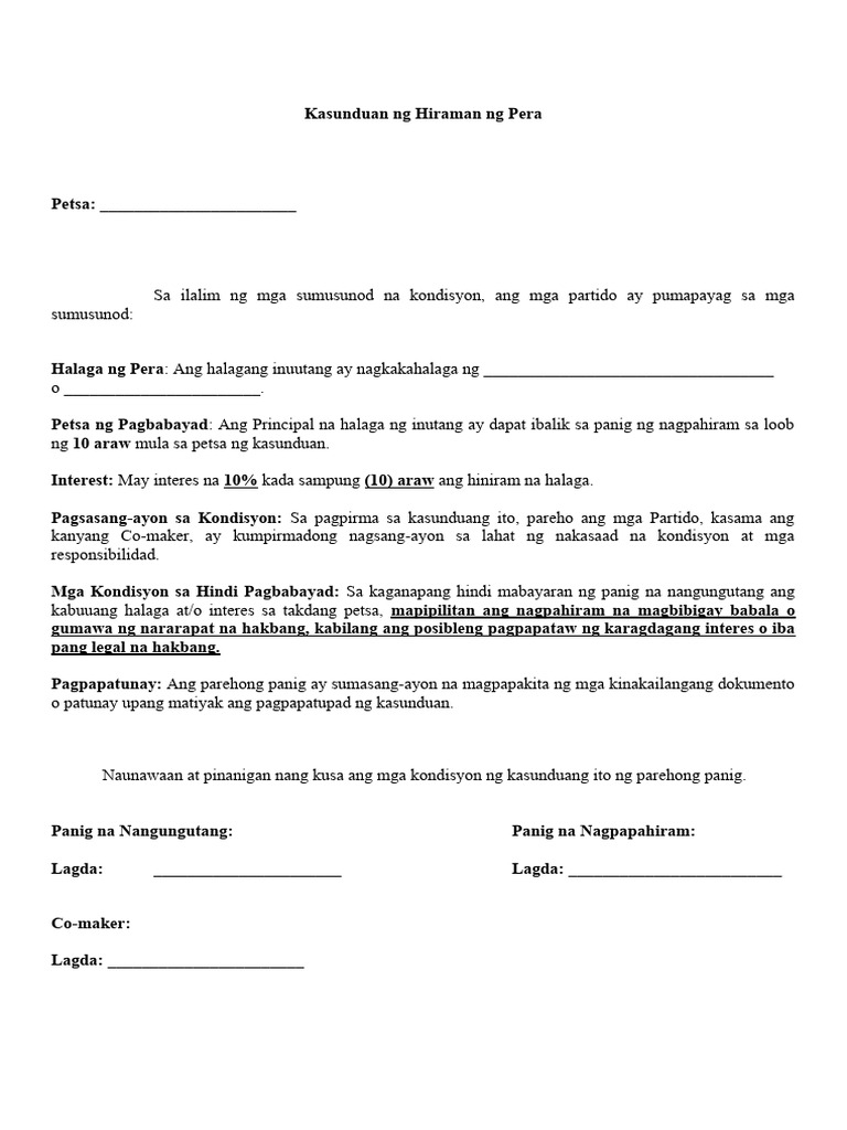 Kasunduan NG Hiraman NG Pera | PDF