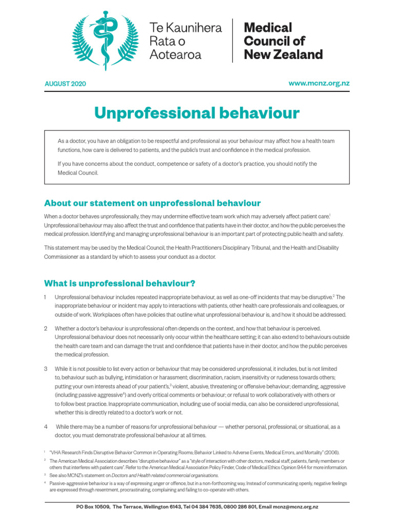 Statement On Unprofessional Behaviour | PDF | Physician | Health Care Statement On Unprofessional Behaviour | PDF | Physician | Health Care