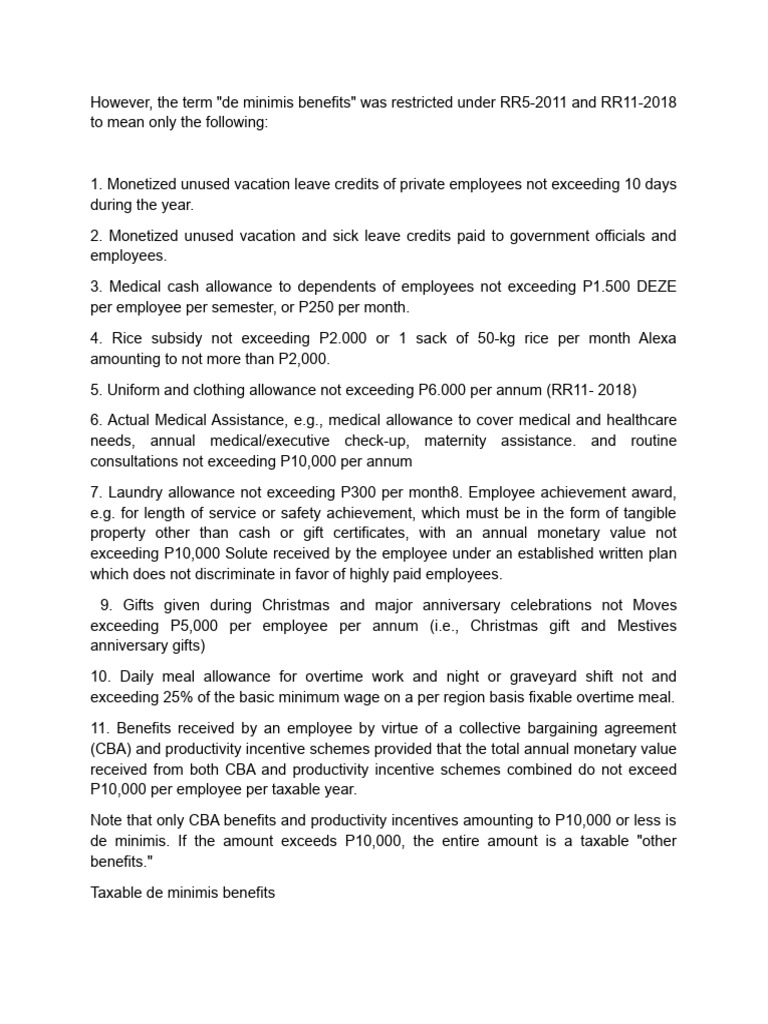 De Minimis Benefits in the Philippines | PDF