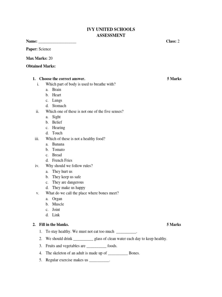 IVY UNITED SCHOOLS (Science Grade 2) | PDF