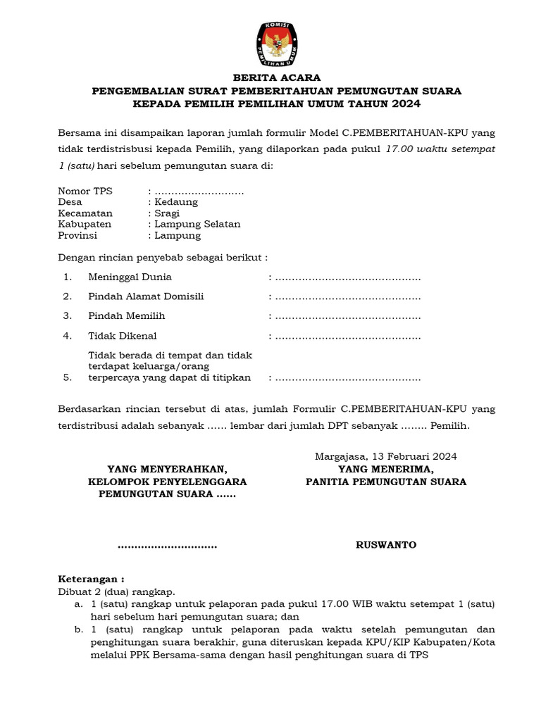 Berita Acara Pengembalian C Pemberitahuan | PDF Berita Acara Pengembalian C Pemberitahuan | PDF