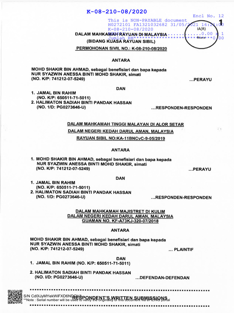 Encl 12 - Hujah Responden | PDF