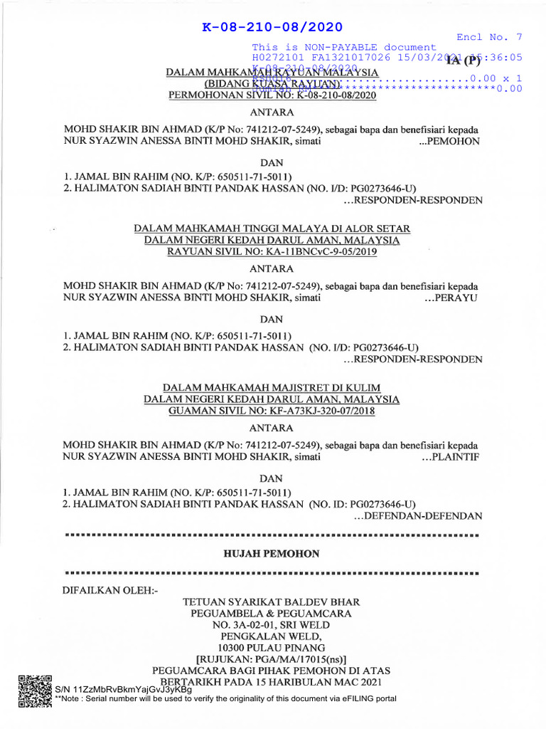 Encl 7 - Hujah Pemohon | PDF