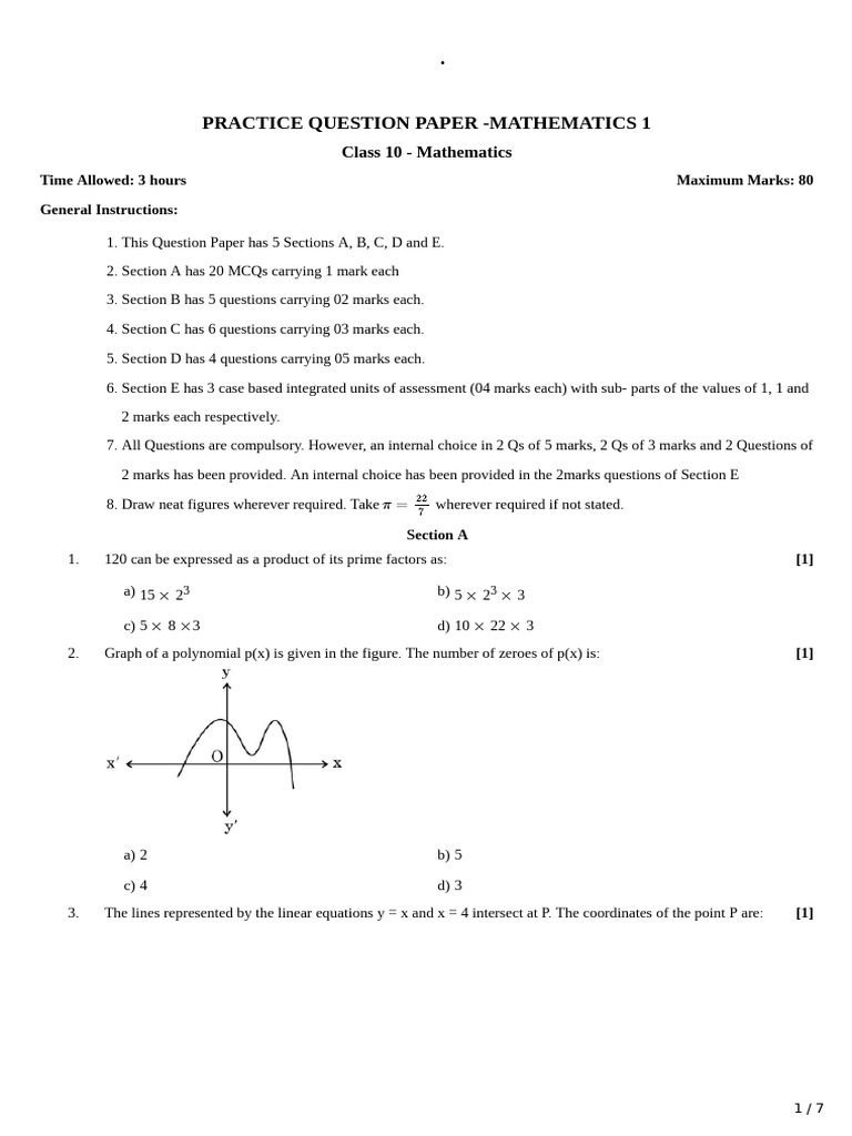 Mathematics - PYQ CLASS TEN CBSE | PDF | Circle | Area