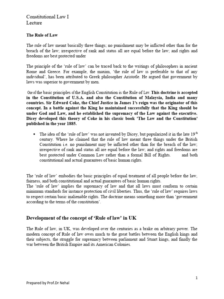 Lecture I On Rule of Law | PDF | Rule Of Law | Magna Carta