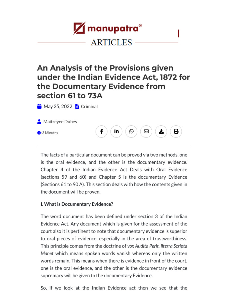 Indian Evidence Act: Documentary Evidence Explained | PDF | Evidence ...