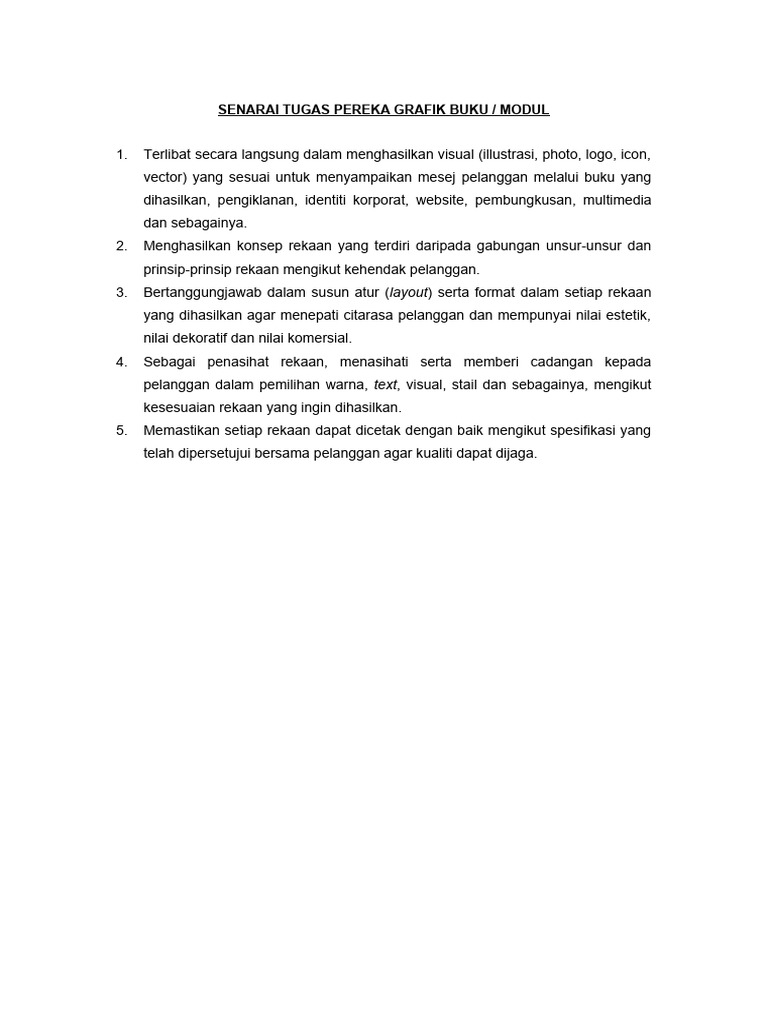Senarai Tugas Pereka Grafik Buku | PDF