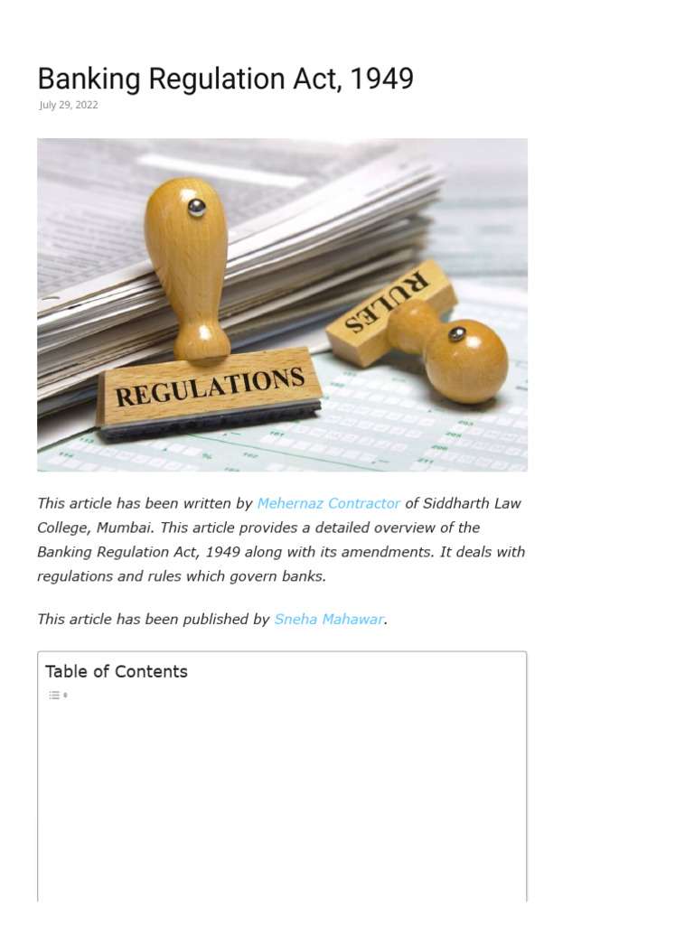 Overview of Banking Regulation Act 1949 | PDF | Banks | Reserve Bank Of ...