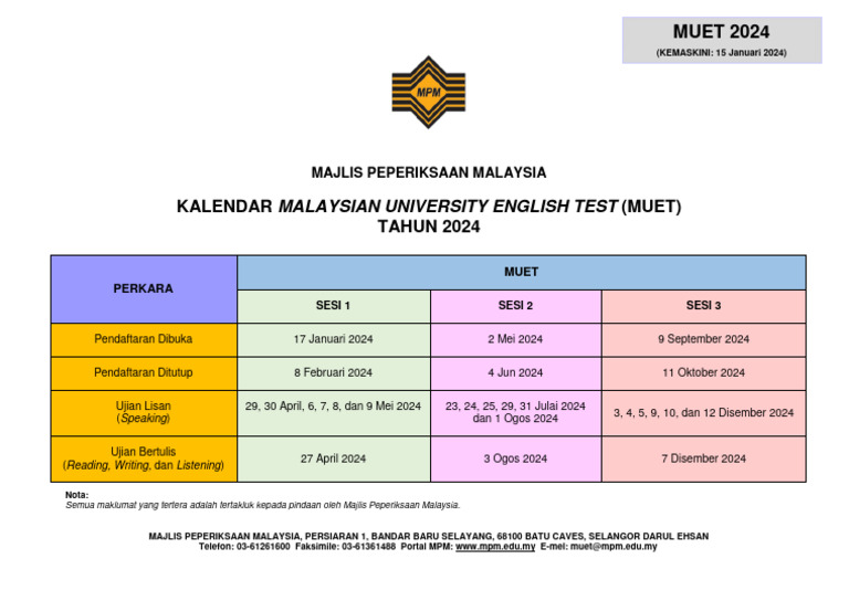 Kalendar MUET Tahun 2024 - Edis 1512024 BM | PDF