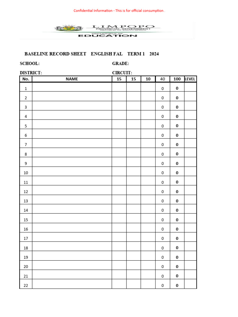 BASELINE RECORD SHEET | PDF