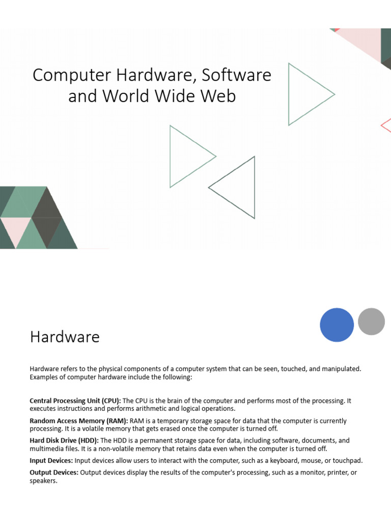 Computer Hardware, Software and World Wide Web | PDF | World Wide Web | Internet & Web