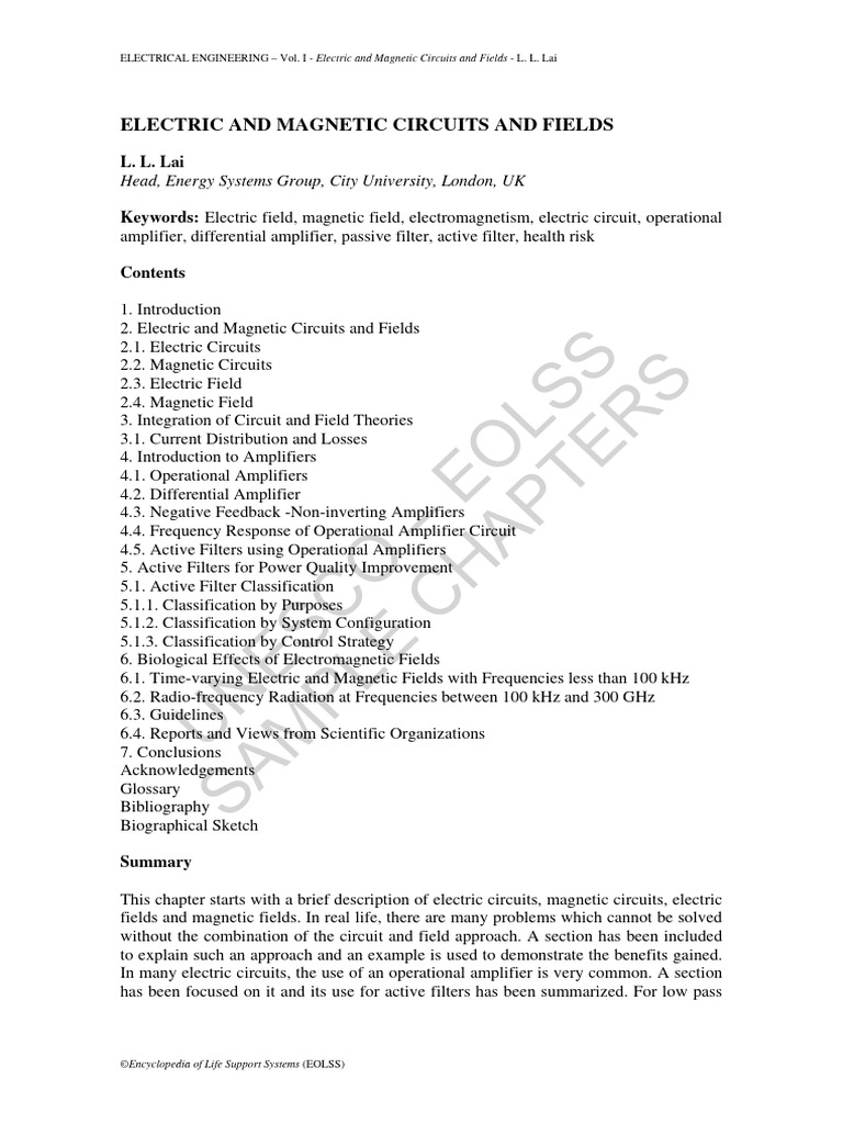 Unesco - Eolss Sample Chapters: Electric and Magnetic Circuits and Fields | PDF | Inductor ...