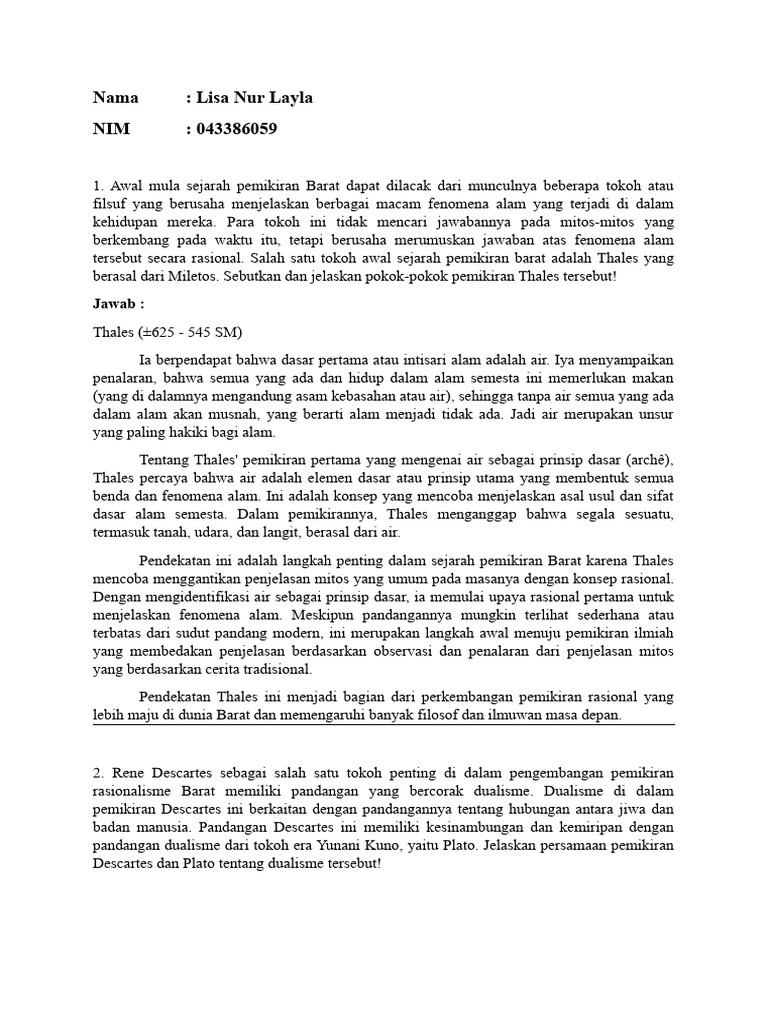 Sejarah Pemikiran Modern Tugas 1 Lisa Nur Layla | PDF