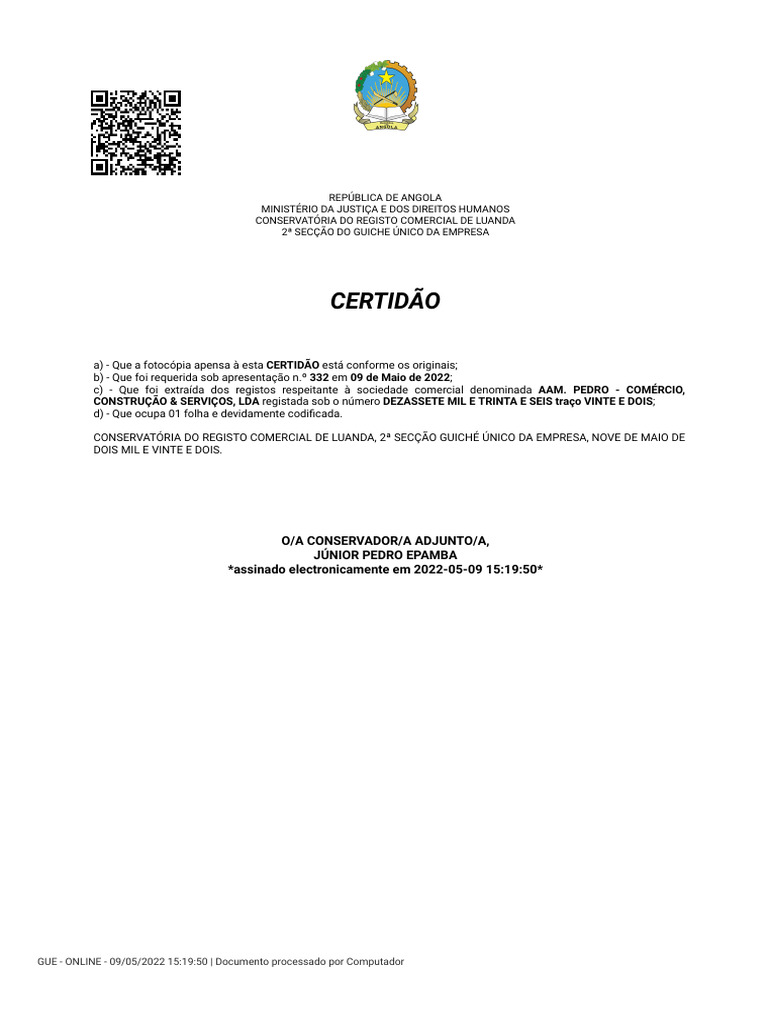 Certidão Comercial de AAM. PEDRO | PDF