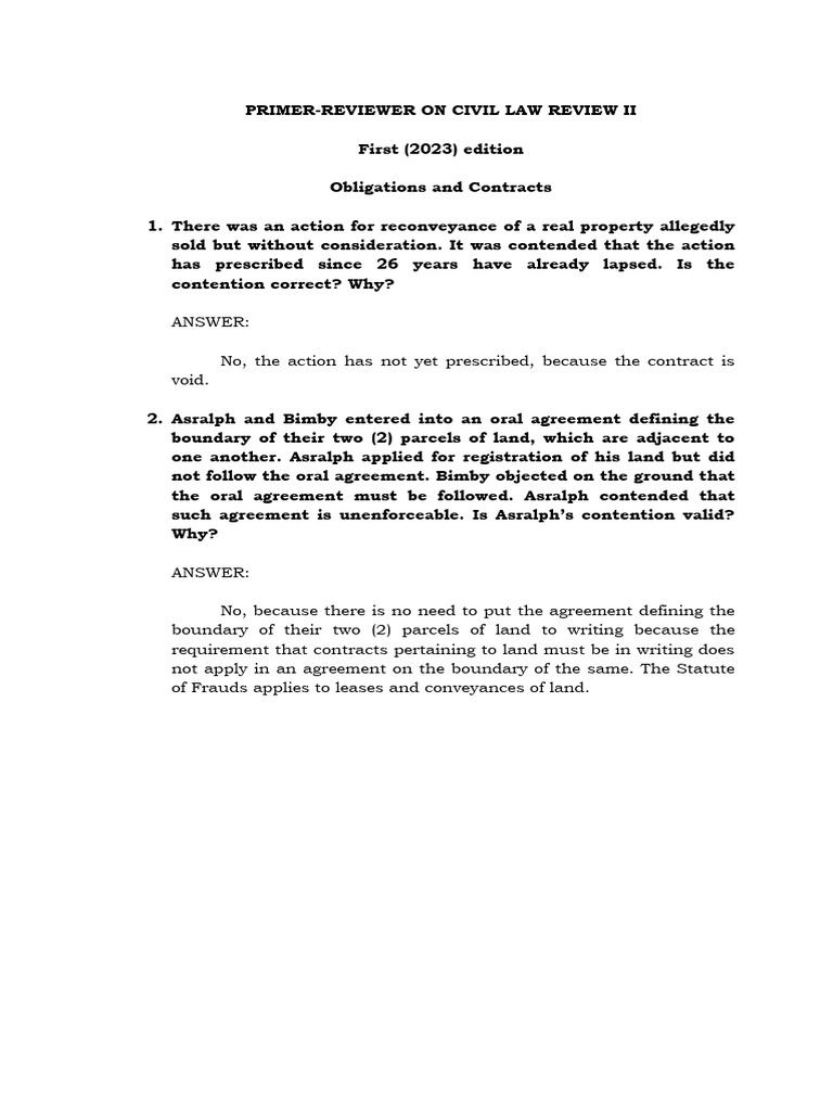 Primer-Reviewer On Civrev 2 (Oblicon) | PDF | Assignment (Law) | Common Law