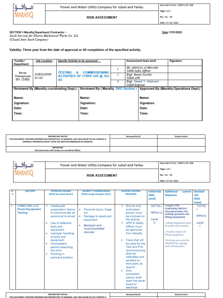 Dynamic Risk Assessment For T & C Activities of 115kV GIS Updated | PDF ...
