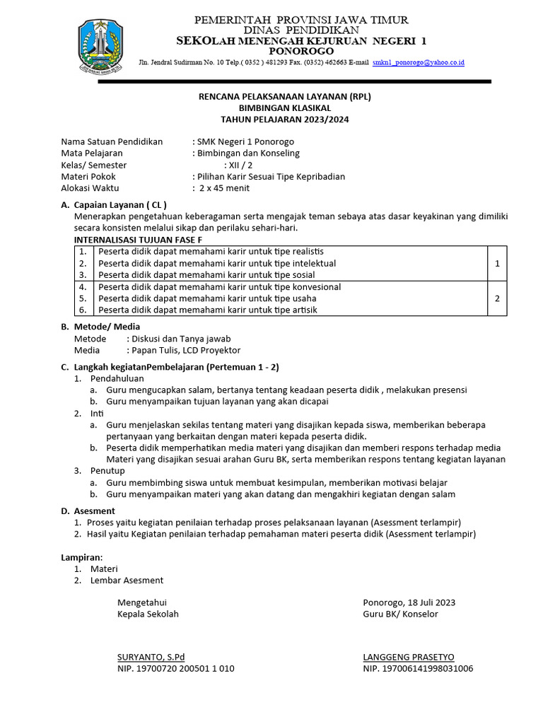 RPL XII Pilihan Karir Sesuai Tipe Kepribadian - (Genap) | PDF
