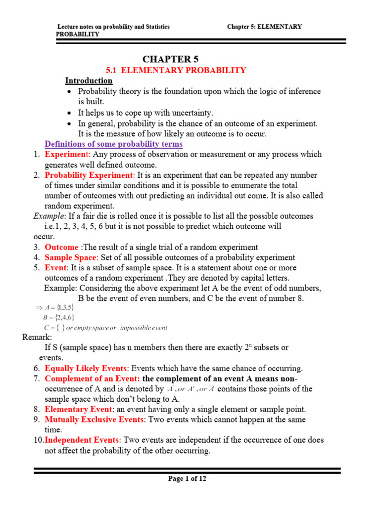 Chapter 5 Elementary Probability | PDF | Probability | Randomness