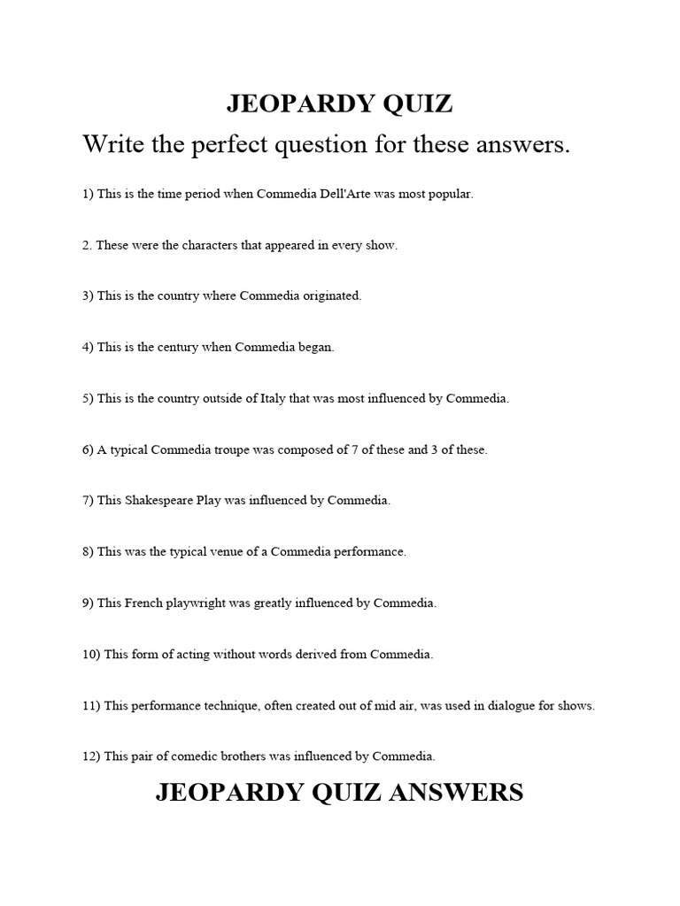 Jeopardy Quiz | PDF