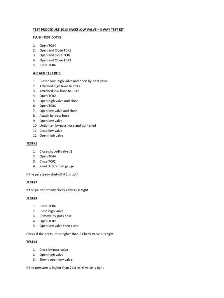 Backflow Valve Test Procedure 1013 Pdf