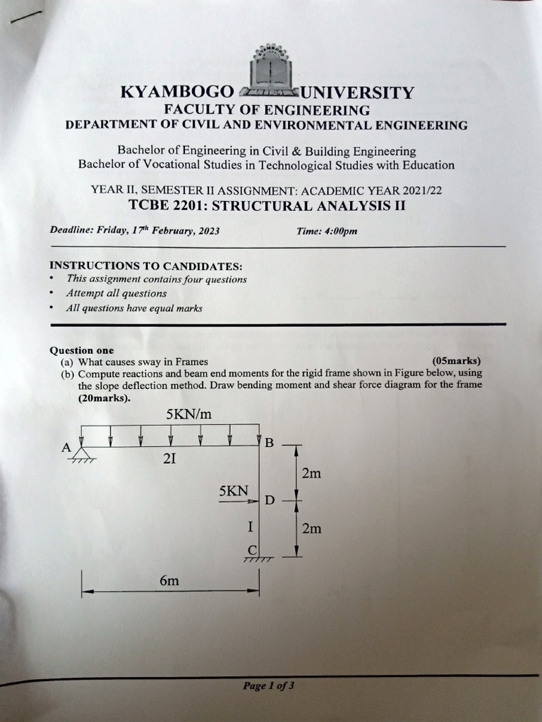 Structural Analysis 2 Assignment | PDF | Beam (Structure) | Bending
