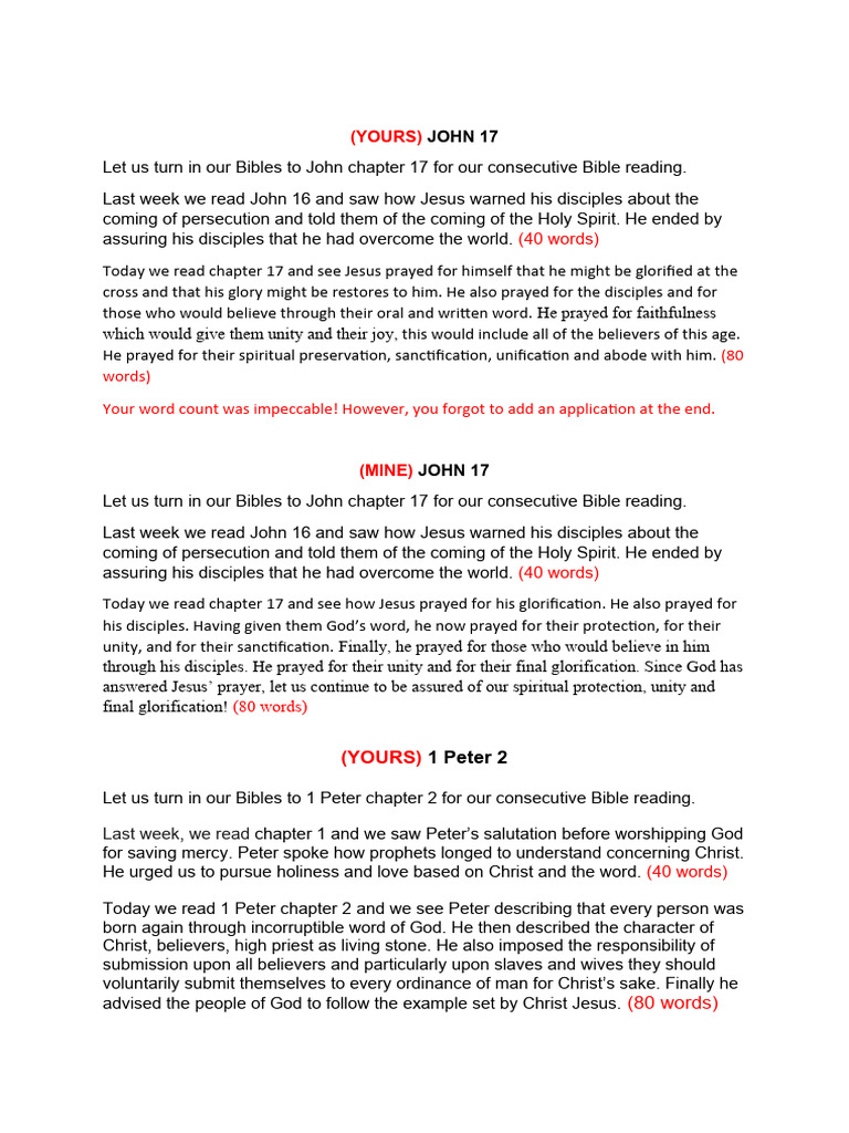 Bible Reading John 17 and 1 Peter2.Hendrix - CCM | PDF | Jesus ...