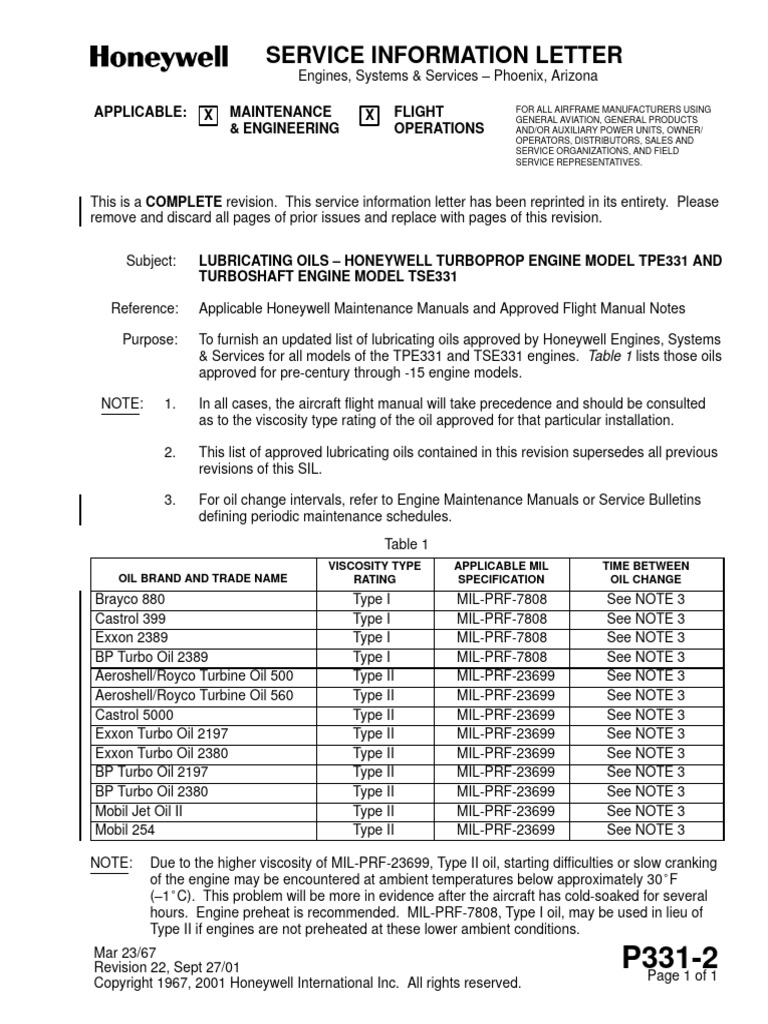 Service Information Letter: Applicable: X Maintenance & Engineering X ...