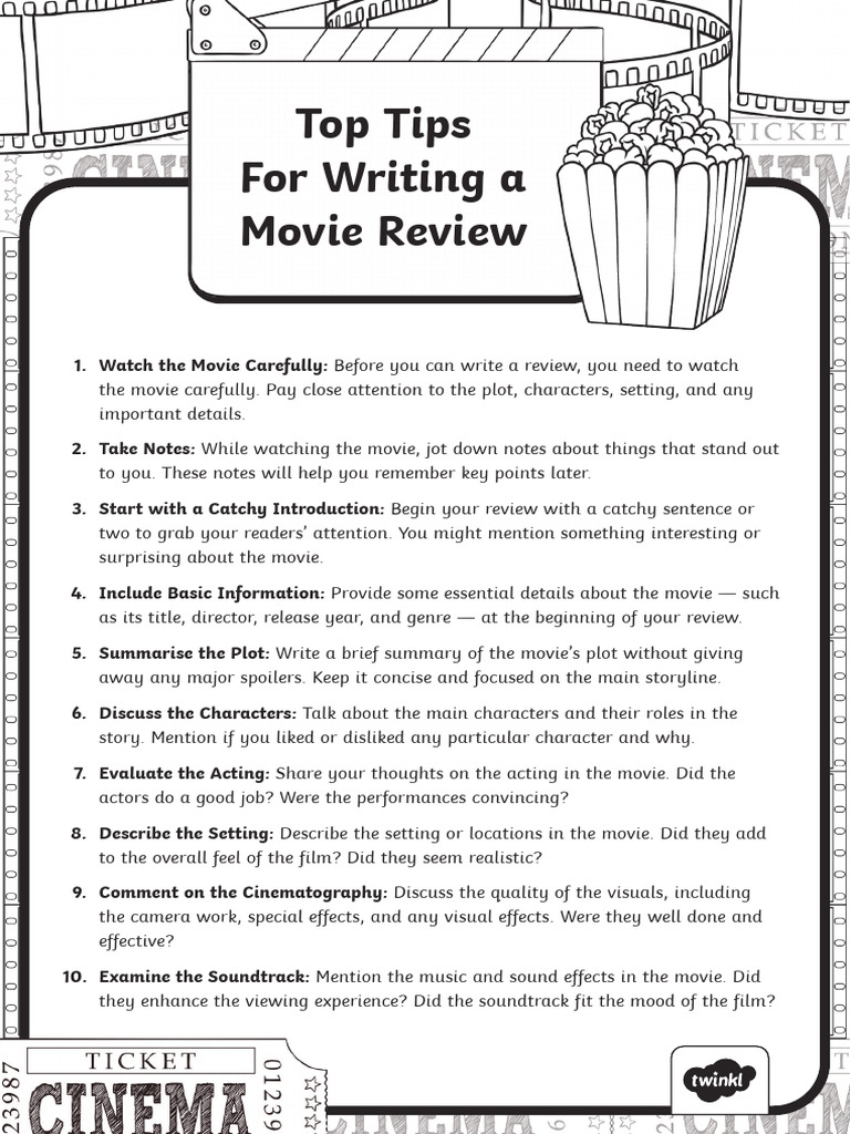 Top Tips For Writing A Movie Review Poster BW | PDF | Proofreading